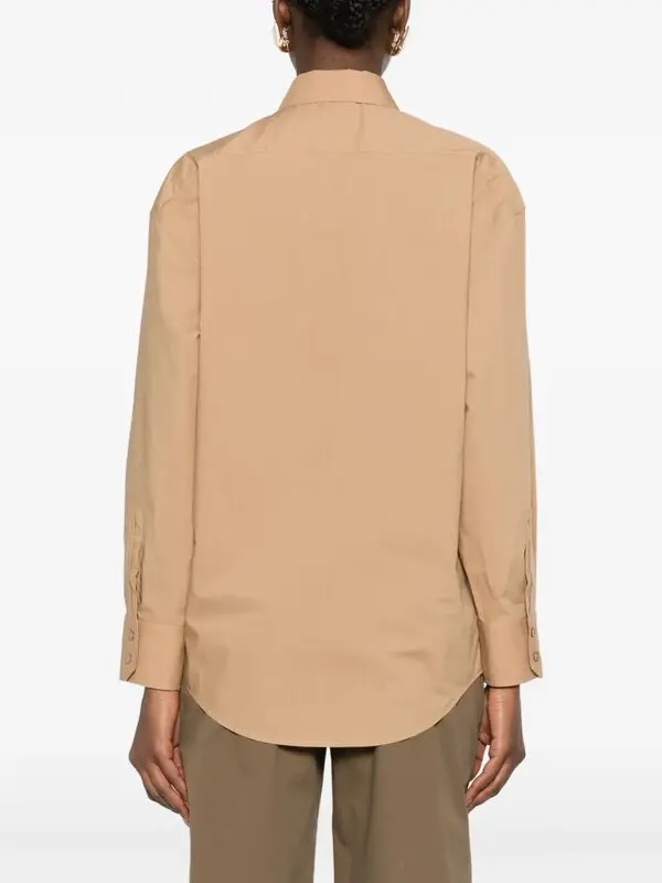 Saint Laurent Cotton Poplin Shirt With Cassandre Embroidery - Brown