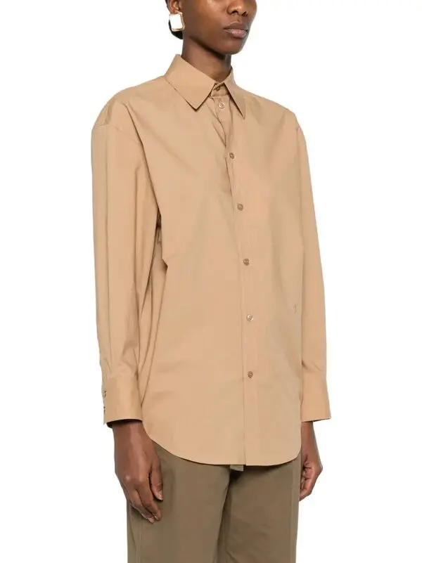 Saint Laurent Cotton Poplin Shirt With Cassandre Embroidery - Brown
