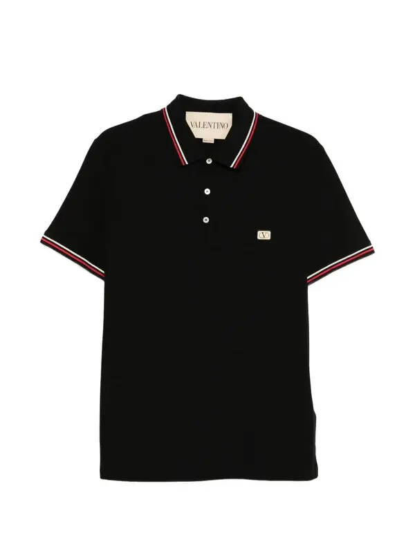Valentino Garavani Cotton Piqué Polo Shirt With Vlogo Patch - Black