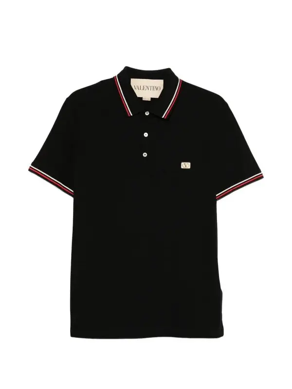 Valentino Garavani Cotton Piqué Polo Shirt With Vlogo Patch - Black