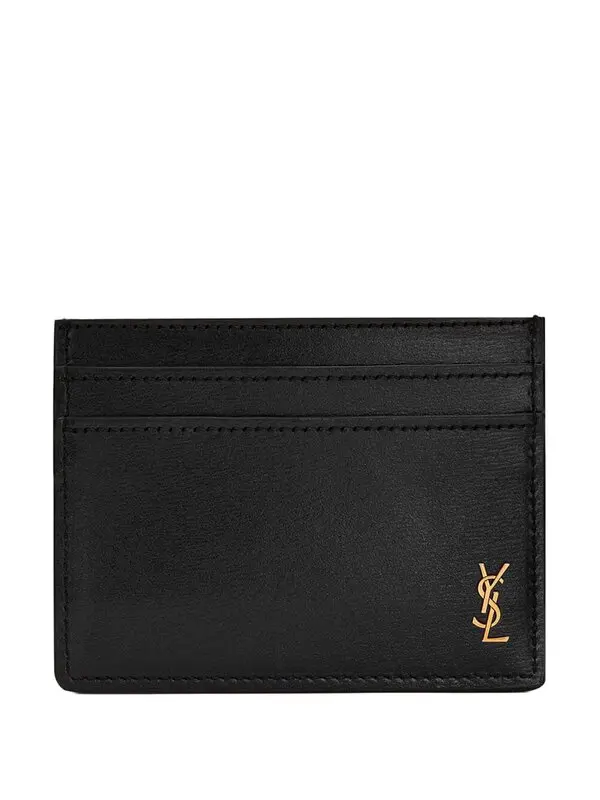 Saint Laurent Tiny Cassandre Credit Card Case In Shiny Leather - Black