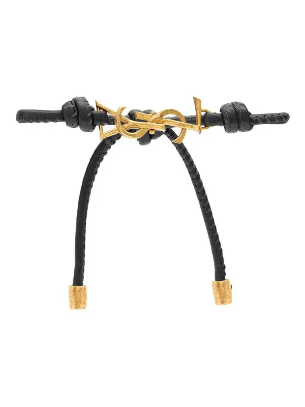 Saint Laurent Cassandre Leather Cord Bracelet - Black