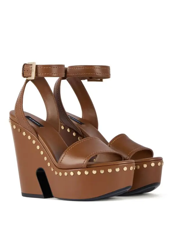 Givenchy Clog Leather Platform Sandals With Studs Detail