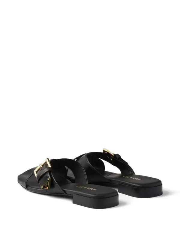 Prada Leather Crisscross Slides With Buckle