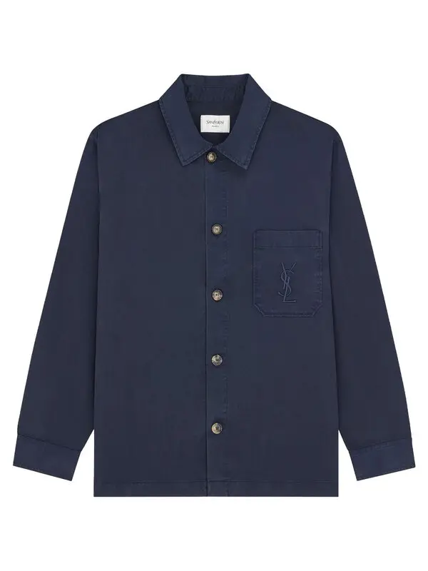 Saint Laurent Cotton Linen Gabardine Cassandre Overshirt - Blue