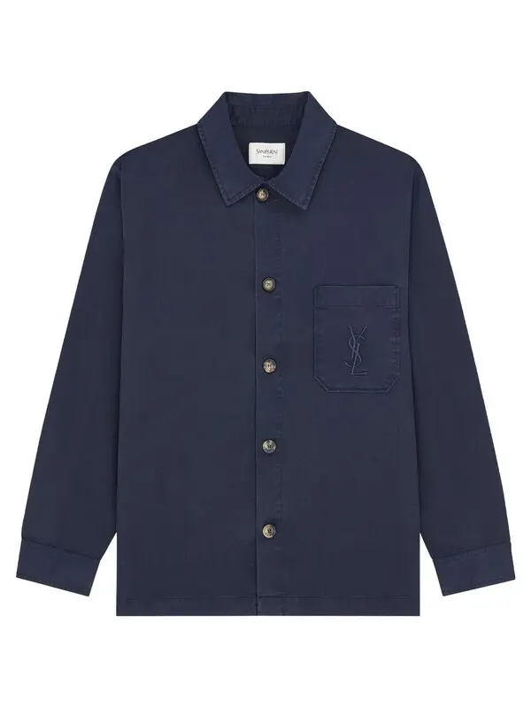 Saint Laurent Cotton Linen Gabardine Cassandre Overshirt - Blue