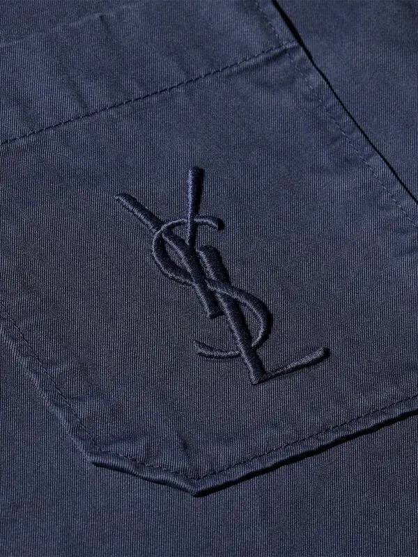 Saint Laurent Cotton Linen Gabardine Cassandre Overshirt - Blue