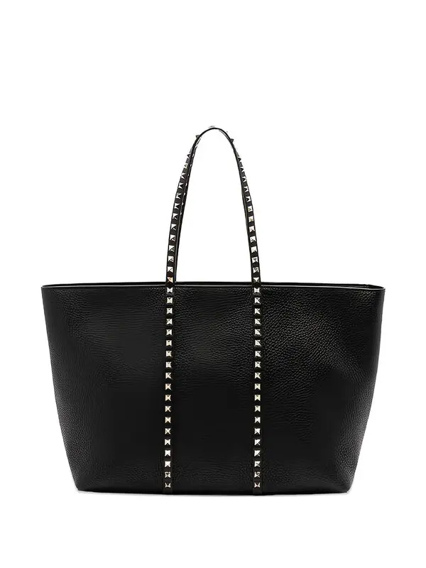 Valentino Garavani Rockstud Shopper In Grainy Leather - Black