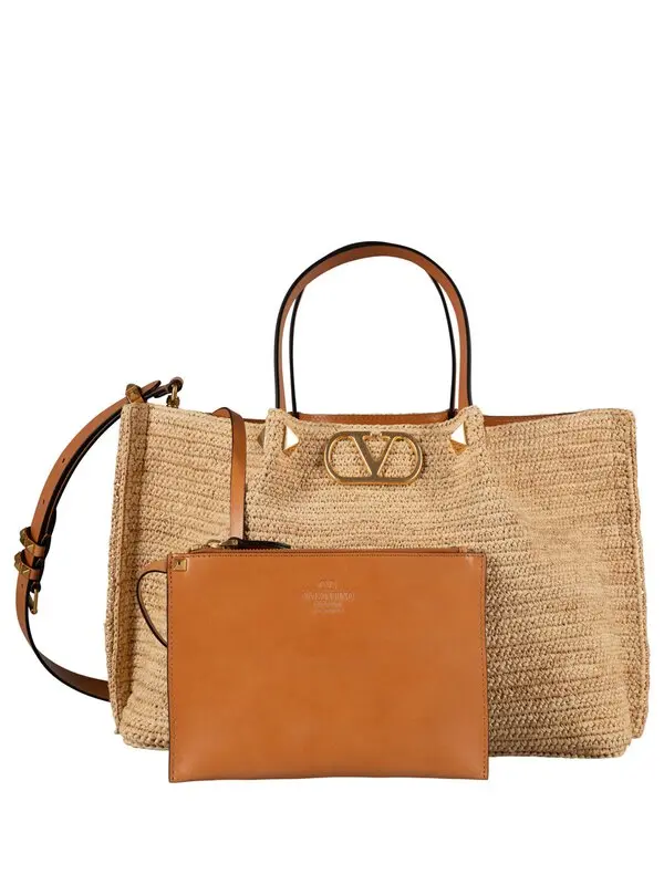 Valentino Garavani Medium Raffia Handbag With Pouch
