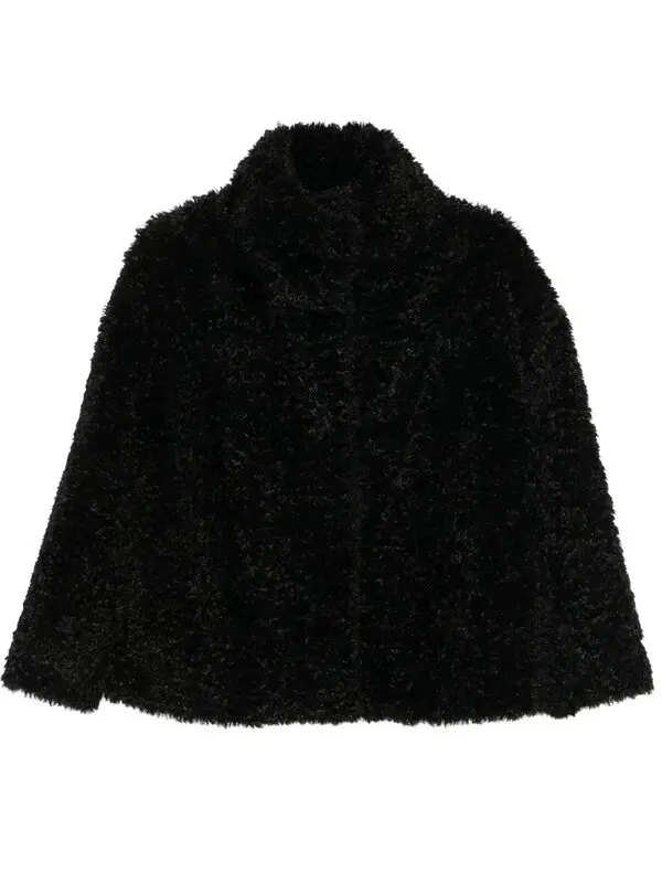 Herno Cappotto Corto A Collo Alto In Ecopelliccia - Black