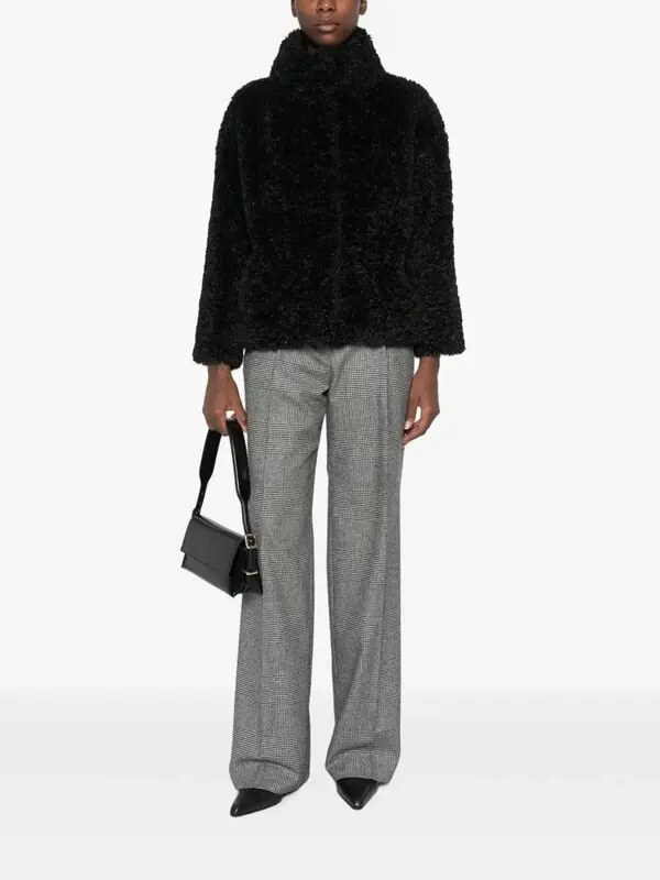 Herno High Neck Faux Fur Cropped Coat - Black