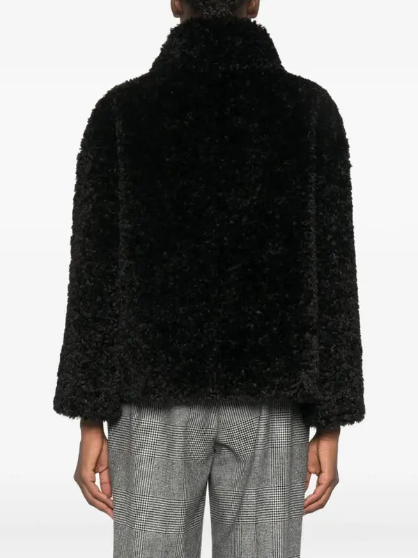 Herno High Neck Faux Fur Cropped Coat - Black