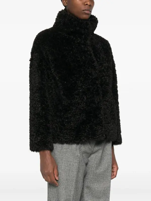 Herno High Neck Faux Fur Cropped Coat - Black