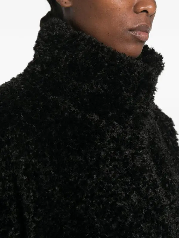 Herno High Neck Faux Fur Cropped Coat - Black