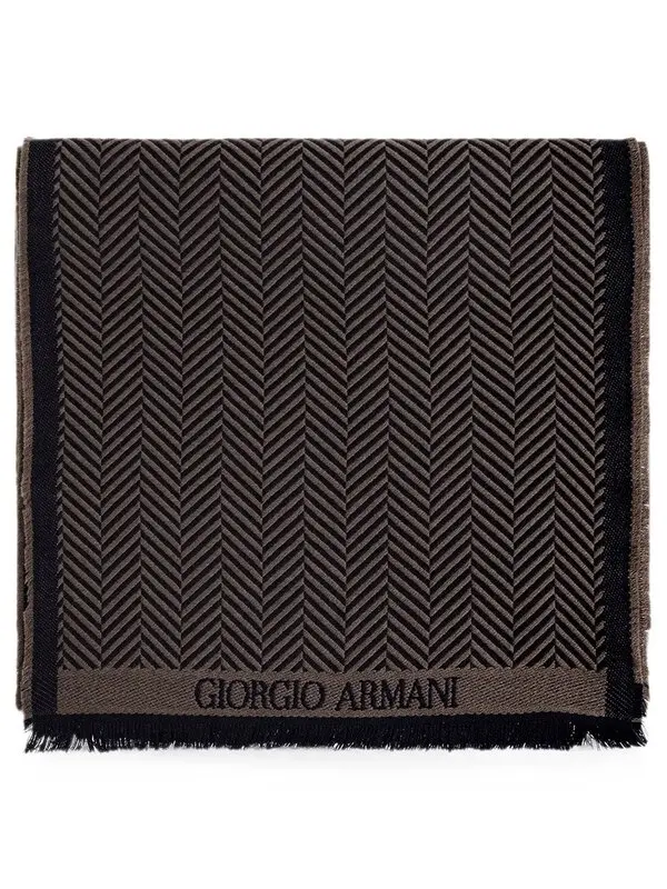 Giorgio Armani Sciarpa In Lana Vergine A Spina Di Pesce Con Frange - Gray