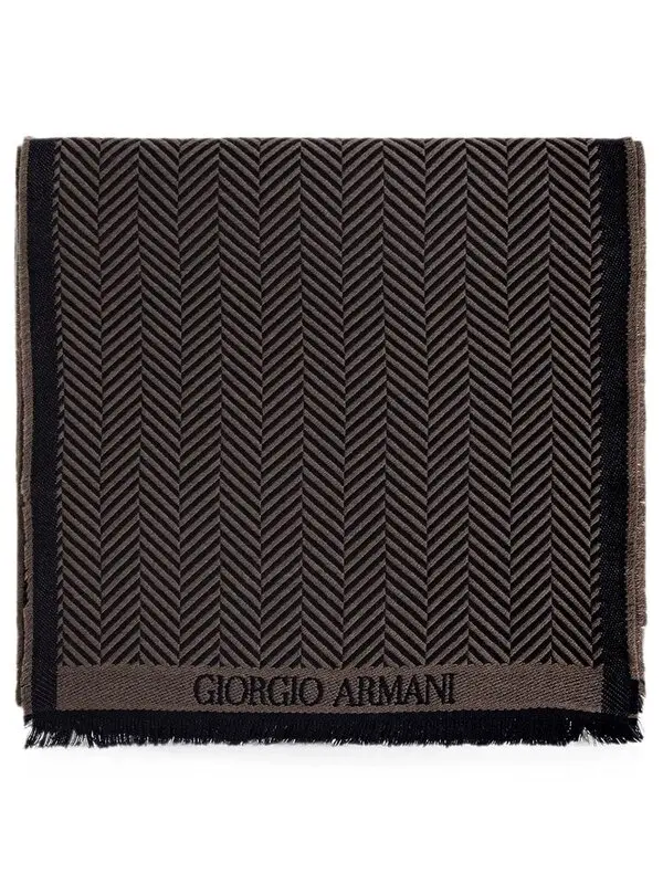 Giorgio Armani Sciarpa In Lana Vergine A Spina Di Pesce Con Frange - Gray