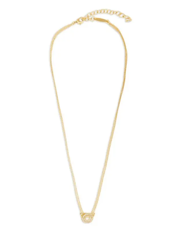 FERRAGAMO Double Chain Gancini Necklace With Crystals