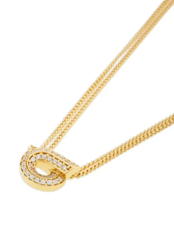 FERRAGAMO Double Chain Gancini Necklace With Crystals