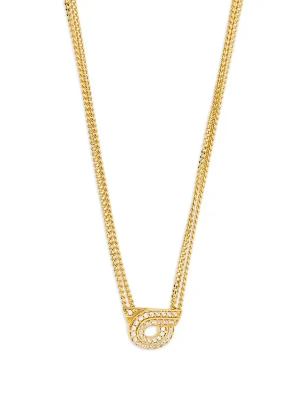 FERRAGAMO Double Chain Gancini Necklace With Crystals