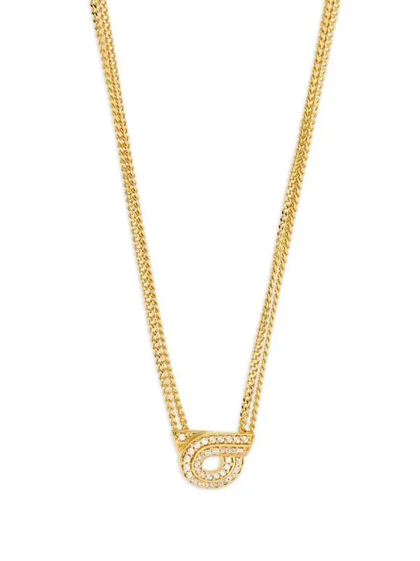 FERRAGAMO Double Chain Gancini Necklace With Crystals - Silver