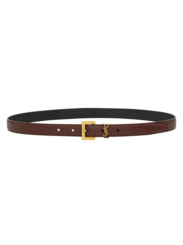 Saint Laurent Cassandre Thin Belt With Square Buckle In Box Leather