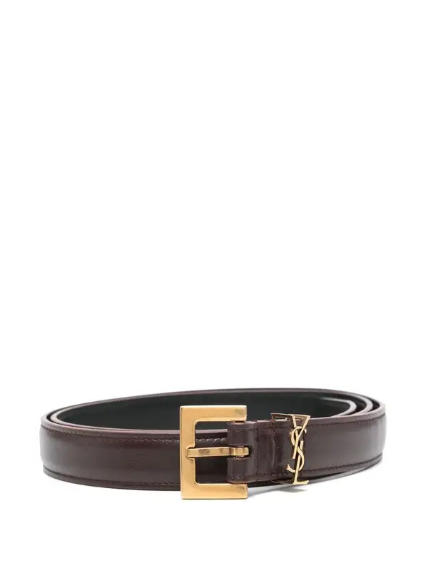 Saint Laurent Cassandre Thin Belt With Square Buckle In Box Leather - Brown