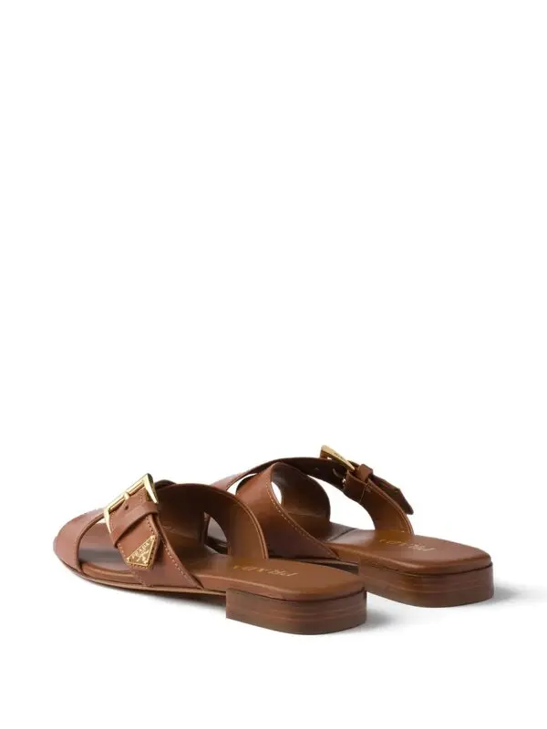 Prada Leather Crisscross Slides With Buckle