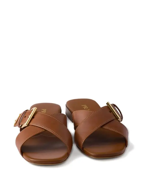 Prada Leather Crisscross Slides With Buckle