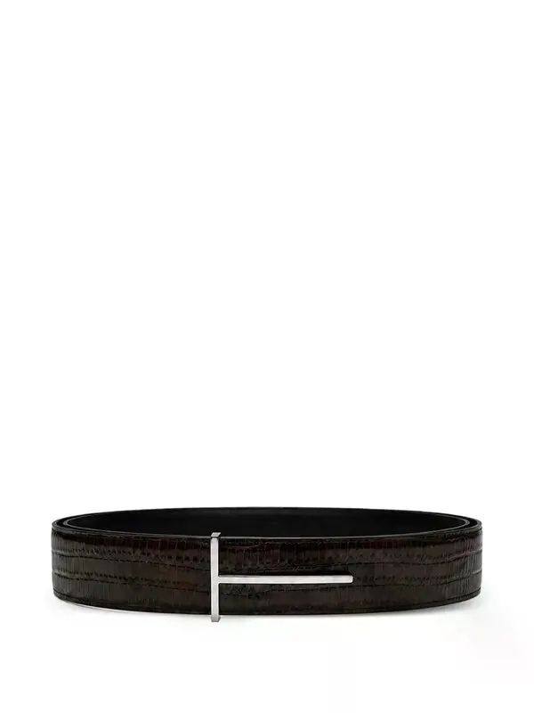 TOM FORD Reversible Lizard-embossed T-buckle Belt - Brown