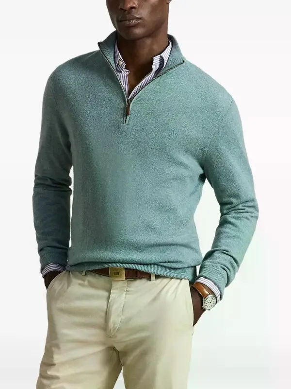 Polo Ralph Lauren Italian Wool Quarter-zip Sweater With Embroidered Pony - Blue