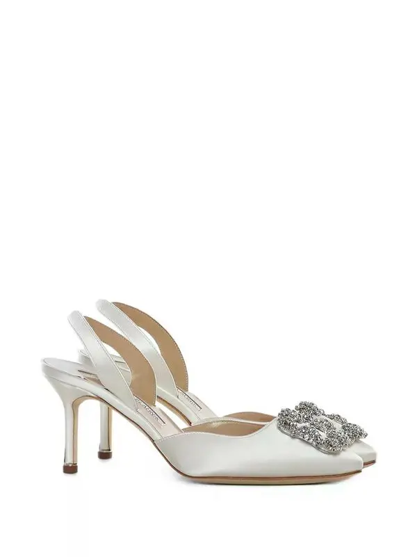 Manolo Blahnik Hangisi Crystal-buckle Slingback Pumps - White