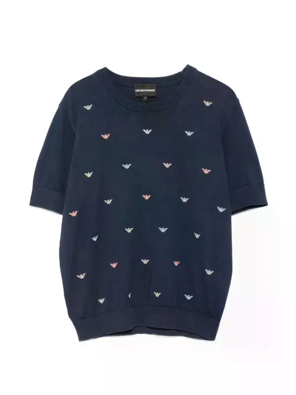 Emporio Armani Embroidered Short-sleeve Sweater - Blue