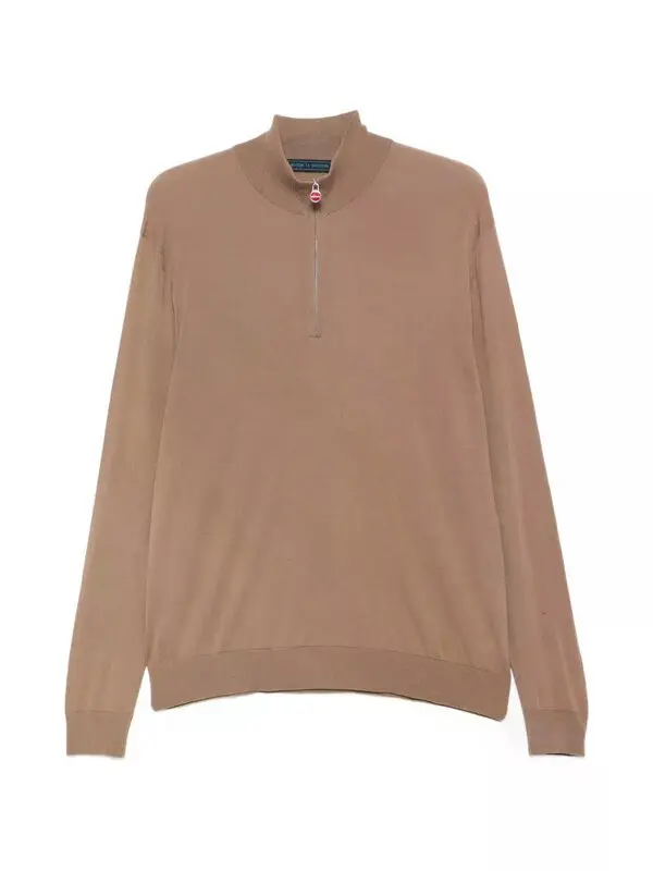 Kiton Quarter-zip Mock Neck Sweater - Brown