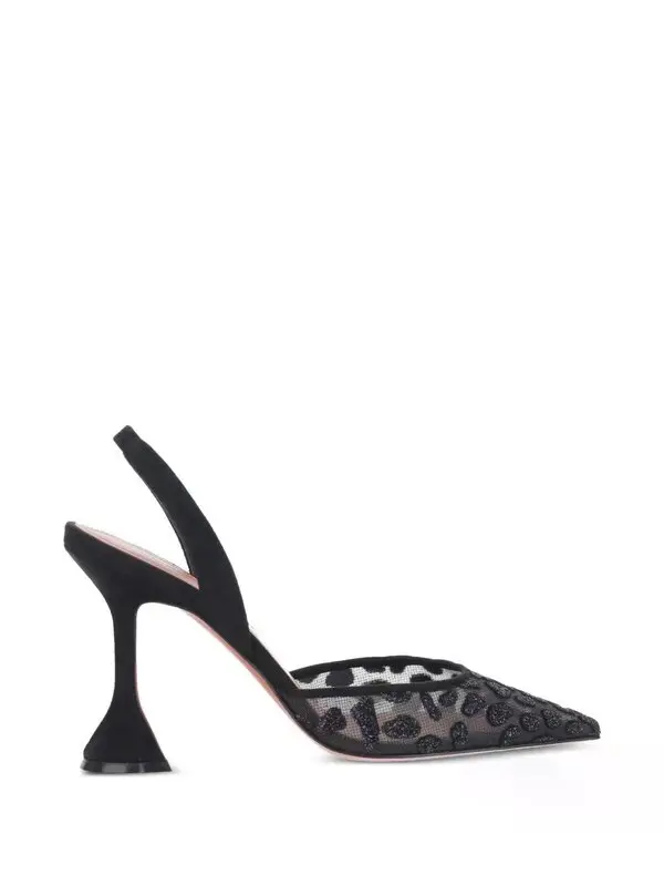 Amina Muaddi Holli Leopard-print Mesh Slingback Pumps - Black
