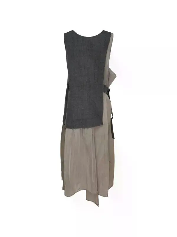 Y’s Layered Pinstriped Midi Dress