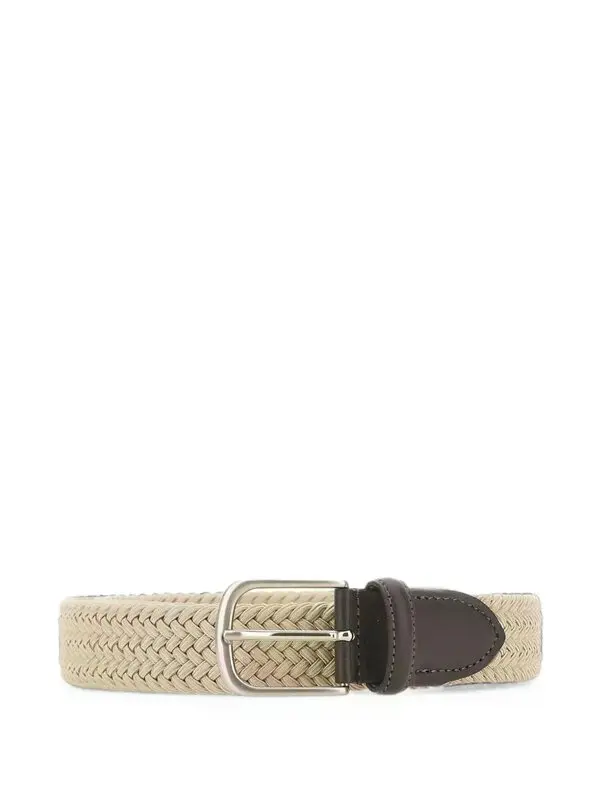 ALBERTO LUTI Woven Leather-trim Belt