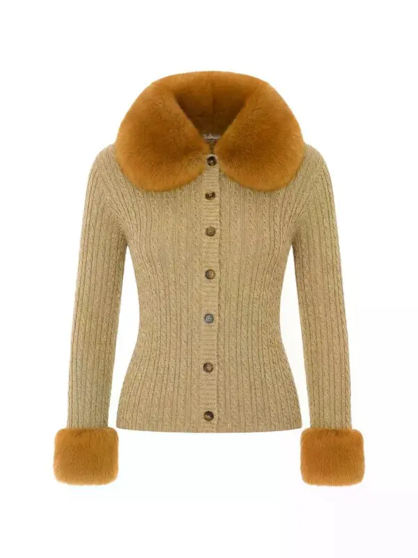 Saint Laurent Faux-fur Trim Cable-knit Cardigan - Neutrals
