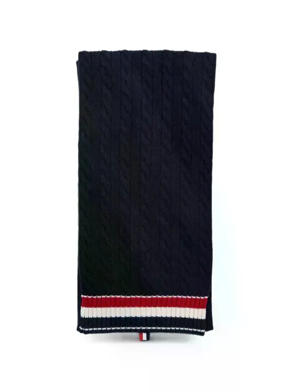 Thom Browne Cable-knit Rwb-stripe Scarf - Blue