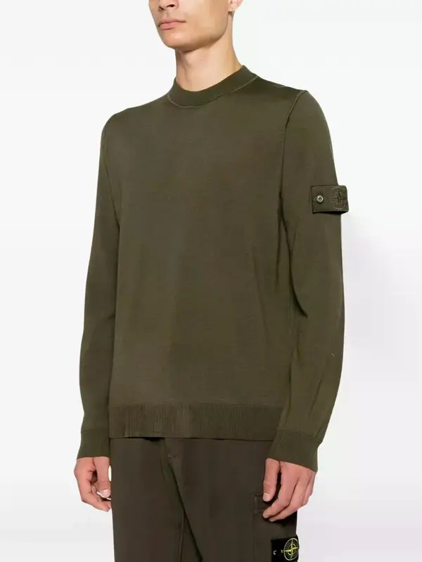 Stone Island 5100074 Light Pure Rws Wool_s.i. Ghost Regular-fit Crewneck Jumper With Ribbed Trims - Green