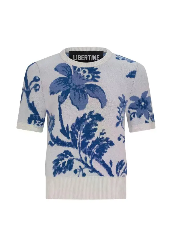 Libertine Floral-intarsia Short-sleeve Sweater - Neutrals