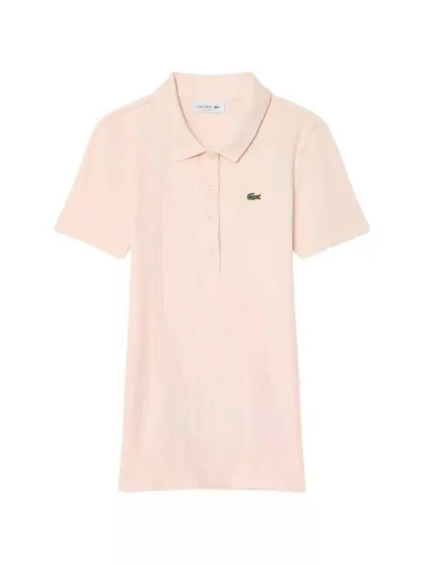 Lacoste Ribbed-knit Logo-patch Polo Shirt - Pink