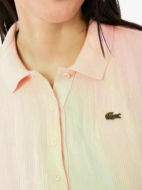 Lacoste Ribbed-knit Logo-patch Polo Shirt - Pink