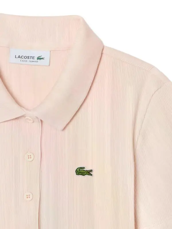 Lacoste Ribbed-knit Logo-patch Polo Shirt - Pink