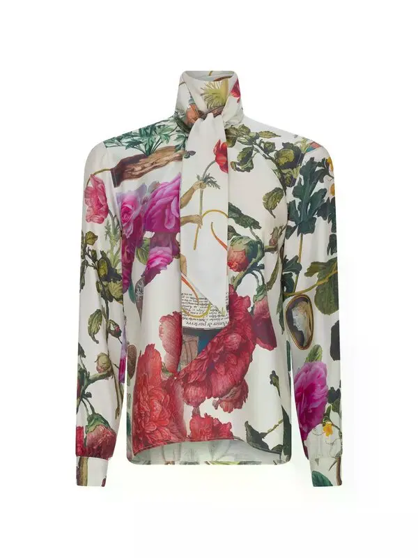 Libertine Hollyhock Slim Keith Tie-neck Blouse - Neutrals