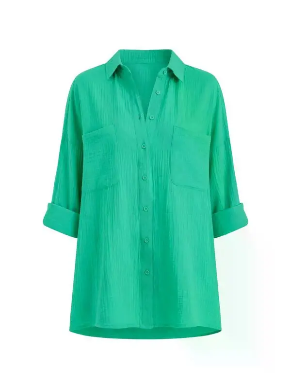 Seafolly Breeze Crinkled-finish Cover-up Shirt - Green
