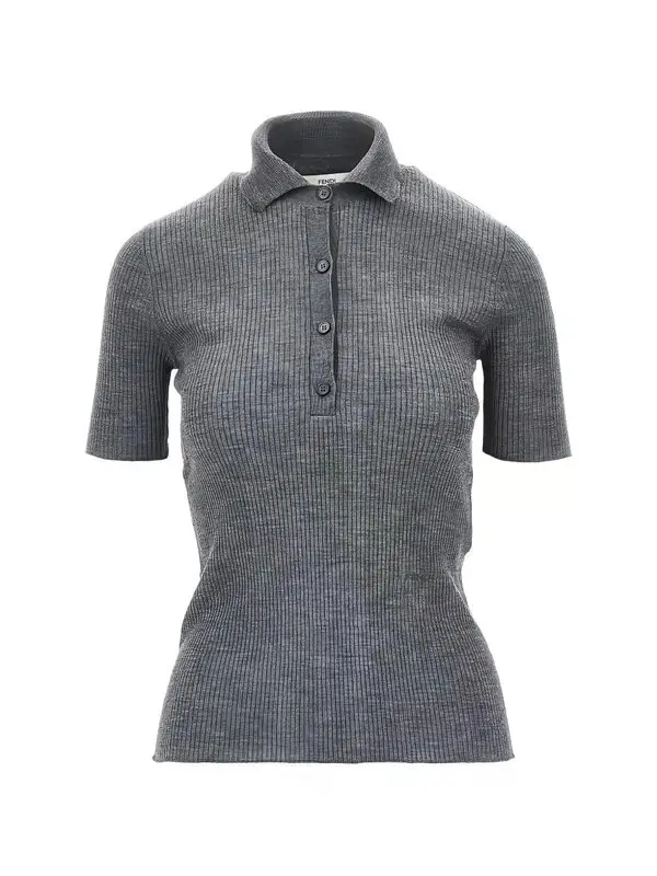 Fendi Ribbed-knit Short-sleeve Polo Shirt - Grey