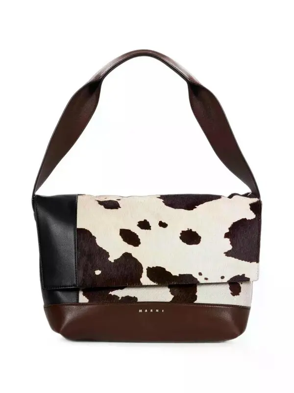 Marni Cow-print Panelled Shoulder Bag - Neutrals
