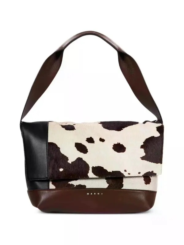 Marni Cow-print Panelled Shoulder Bag - Neutrals