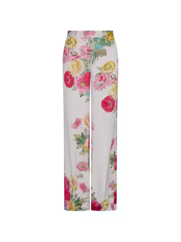 Libertine Silk Floral Print Trousers - Neutrals