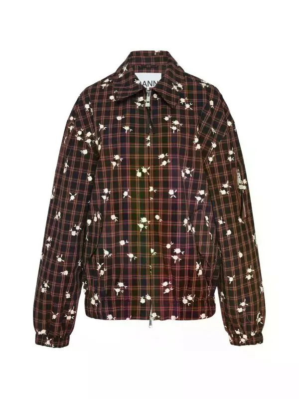 GANNI Bomber In Printed Check - Brown
